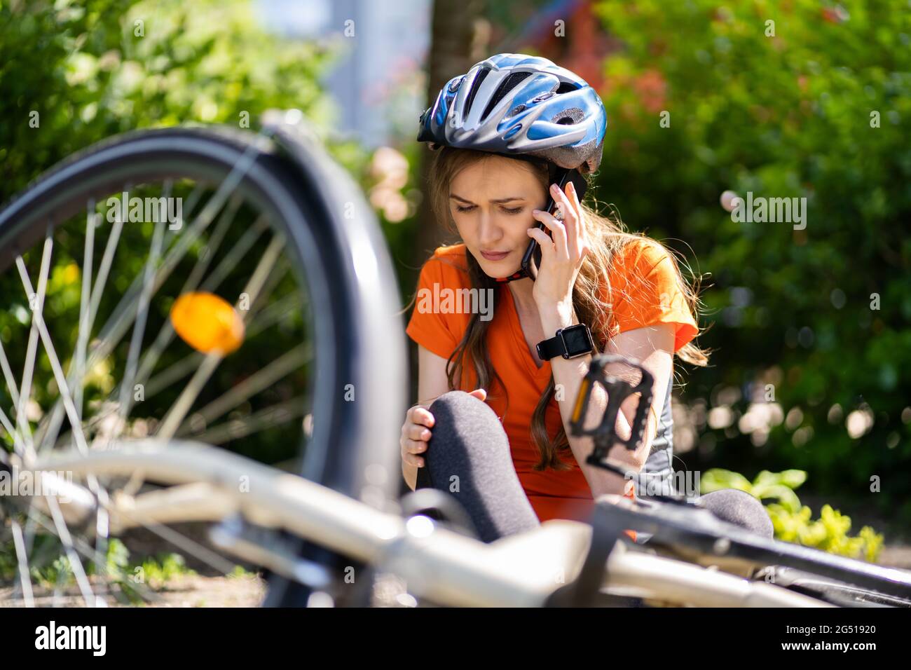 Cyclist Fell Down From Bike. Bicycle Injury Stock Photo - Alamy