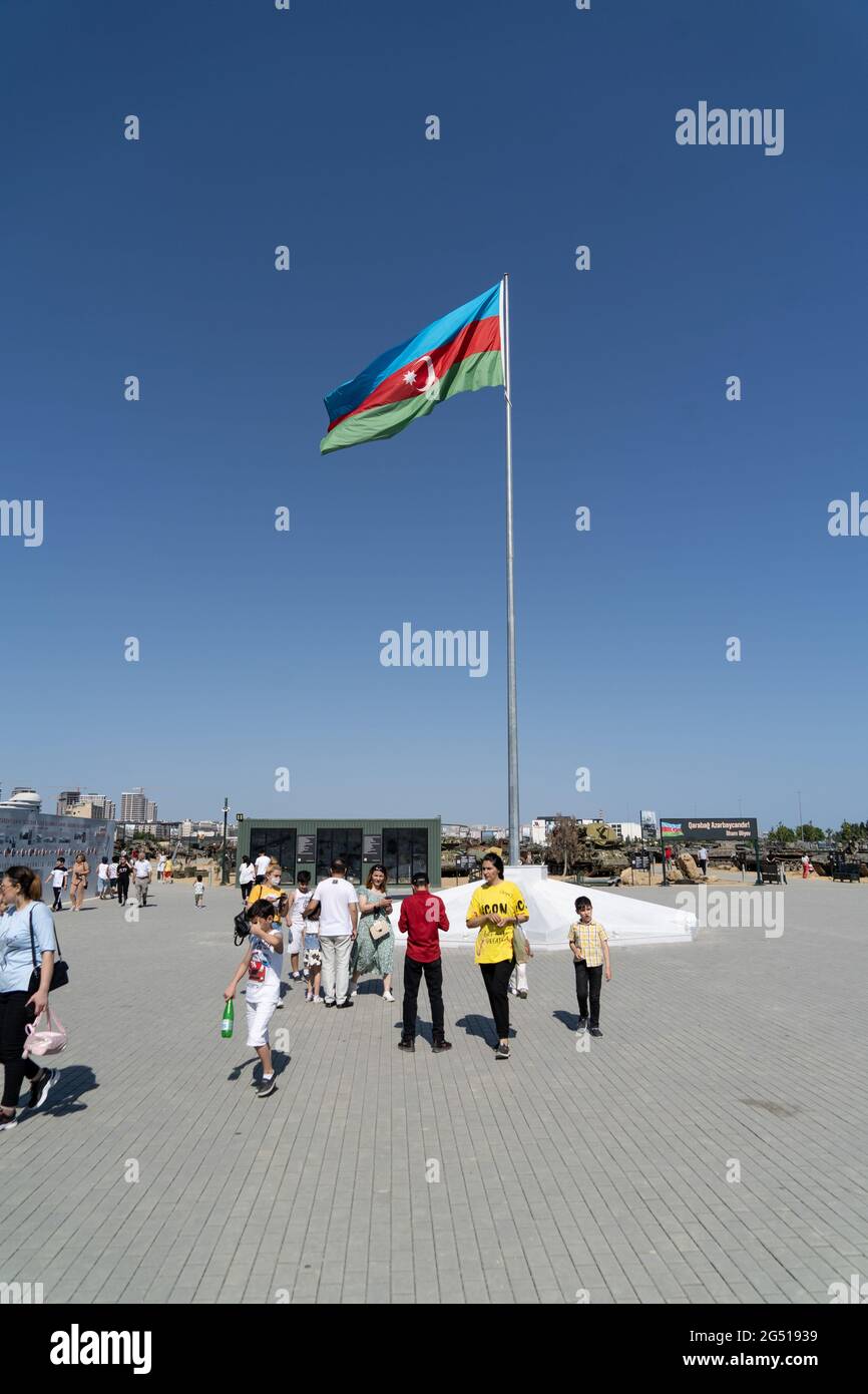 Large Azeri flag flying in Trophy Park. Made up of captured Armenian ...