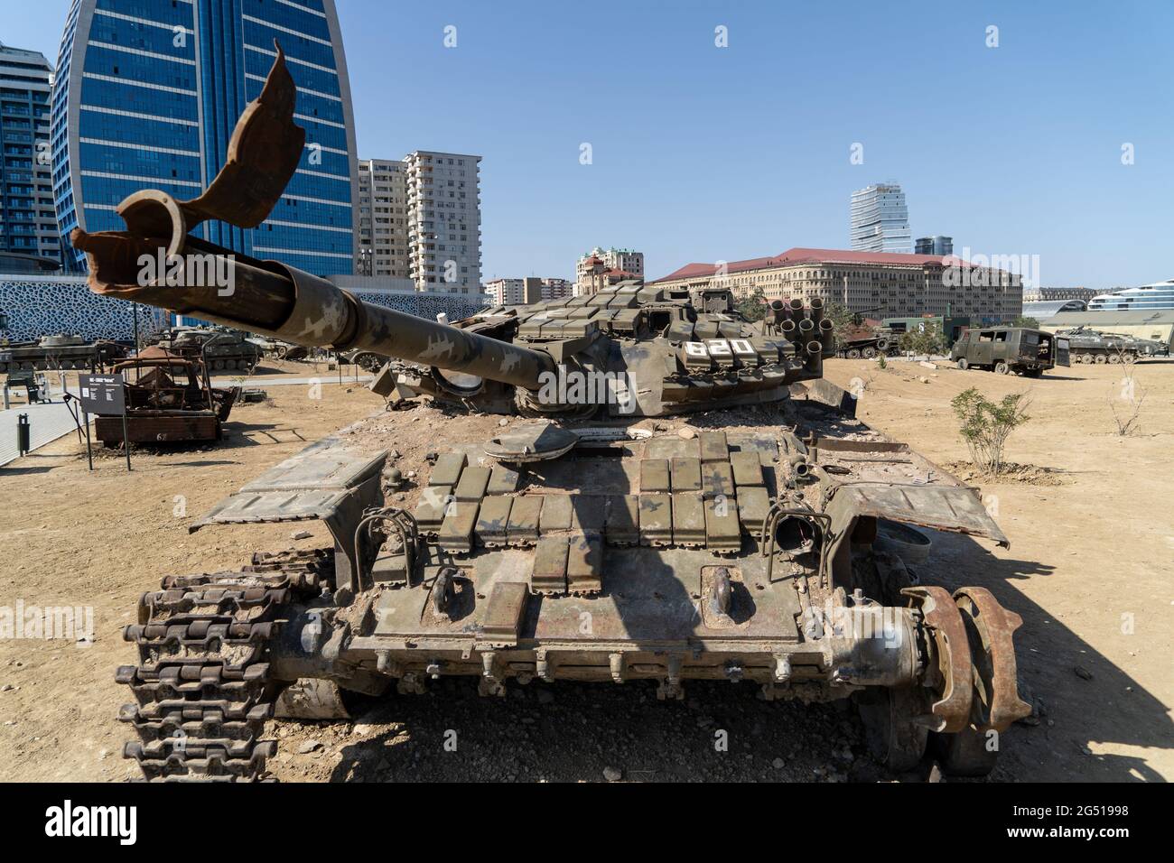 Baku, Azerbaijan. 16th June, 2021. Captured Armenian tank on display in ...