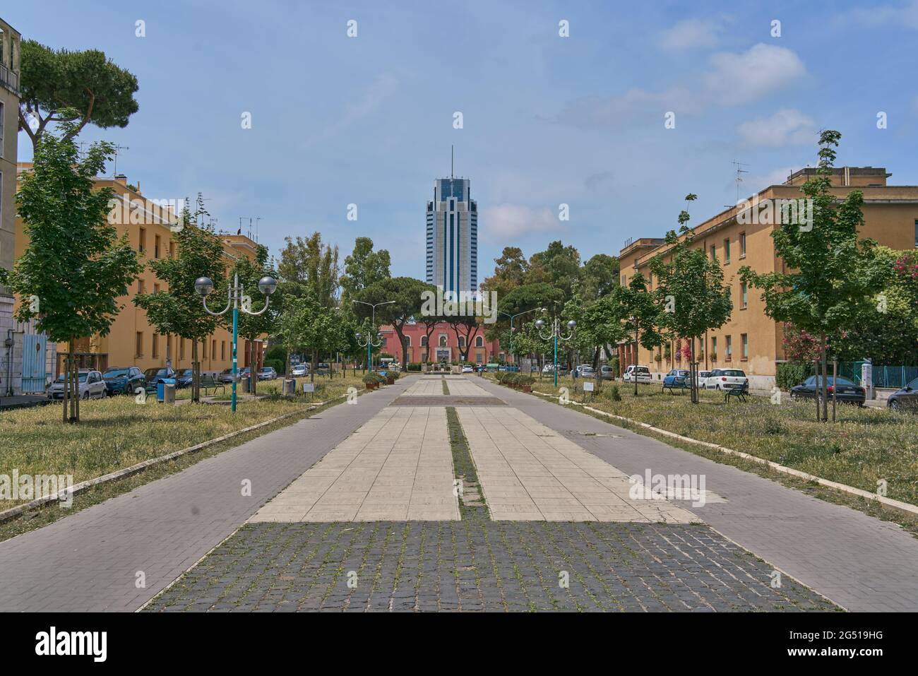 Piazza Viale Italia and the Torre Pontina skyscraper in Latina, Italy ...