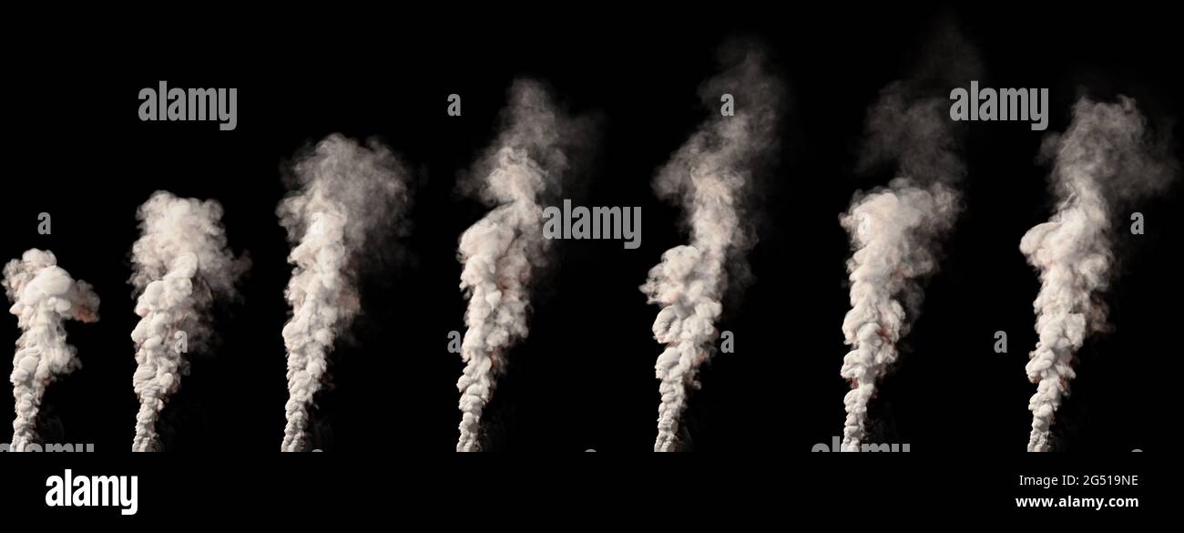 large column of smoke on black isolated, cgi industrial 3D illustration ...