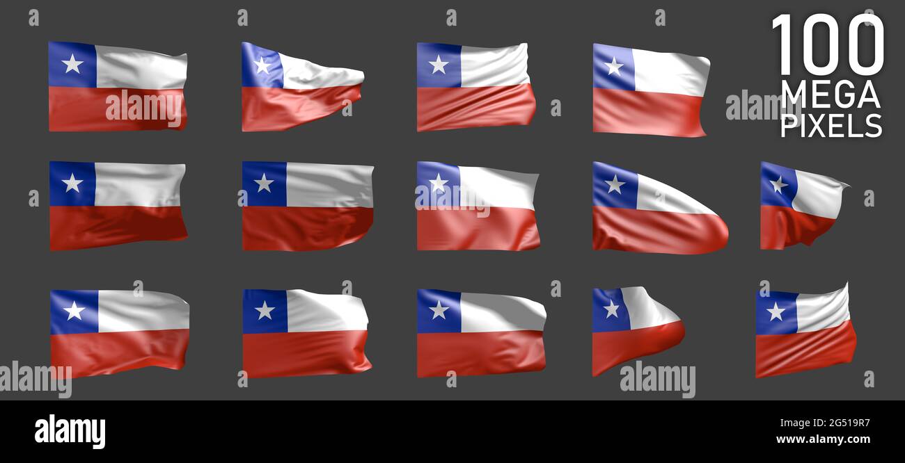 a lot of different realistic renders of Chile flag isolated on grey ...