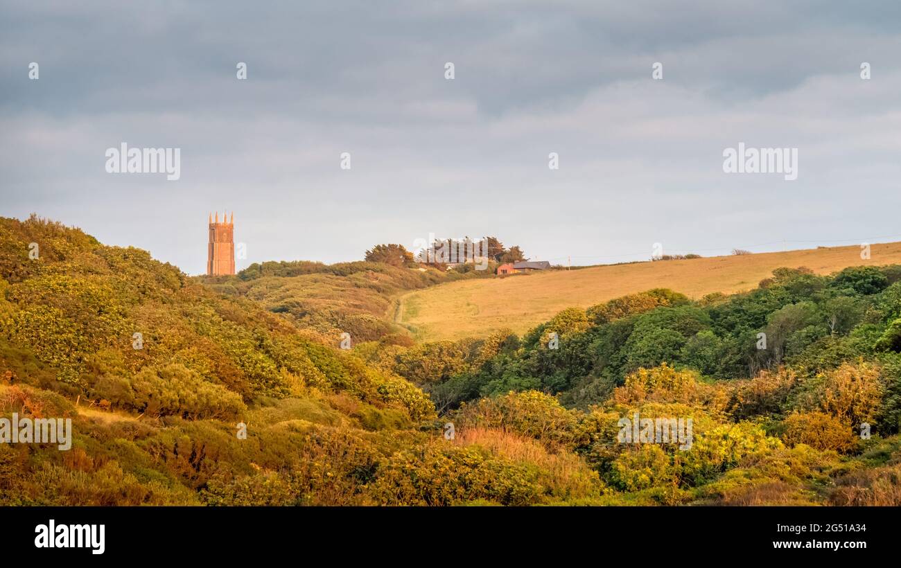View of the landscape behind Blackpool Beach near Hartland, North Devon ...