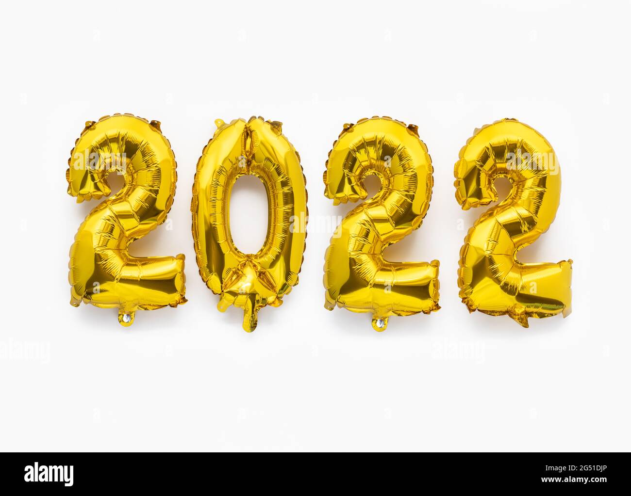 2022 new year numbers in golden foil balloons on white background Stock ...