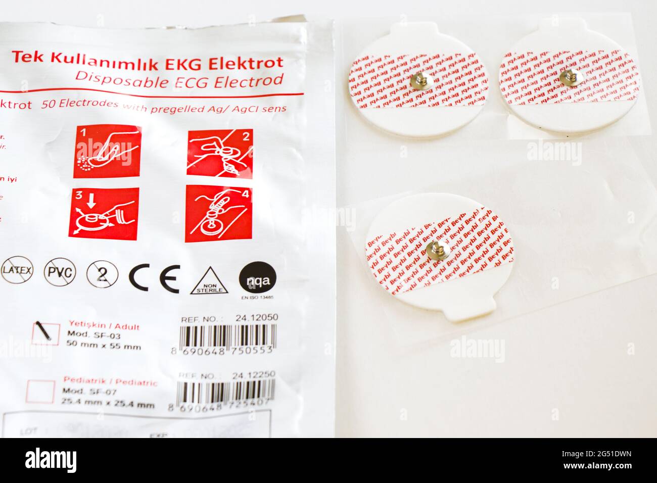 Closeup shot of disposable EKG equipment Stock Photo - Alamy