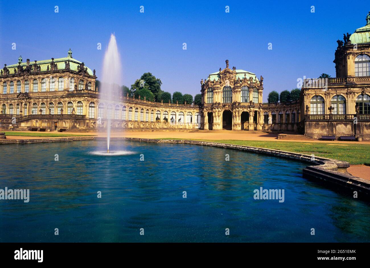 The Zwinger palace with fountain and pond, Dresden, Saxony, Germany ...