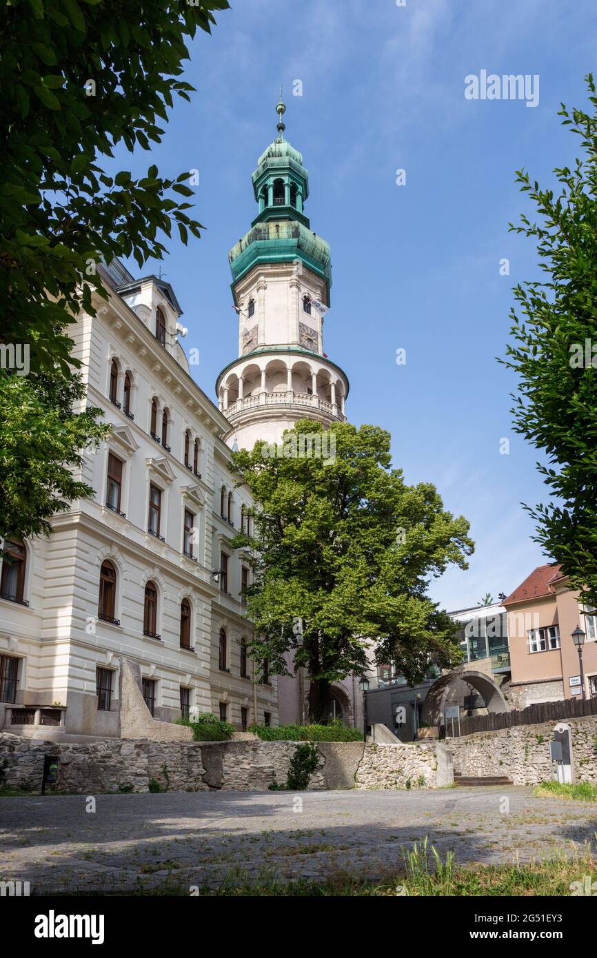 Firewatch tower (Tuztorony) viewed from former moat, Sopron, Hungary ...