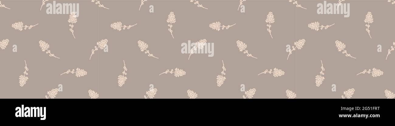 Seamless minimalist doodle flower border pattern. Calm earthy color ...