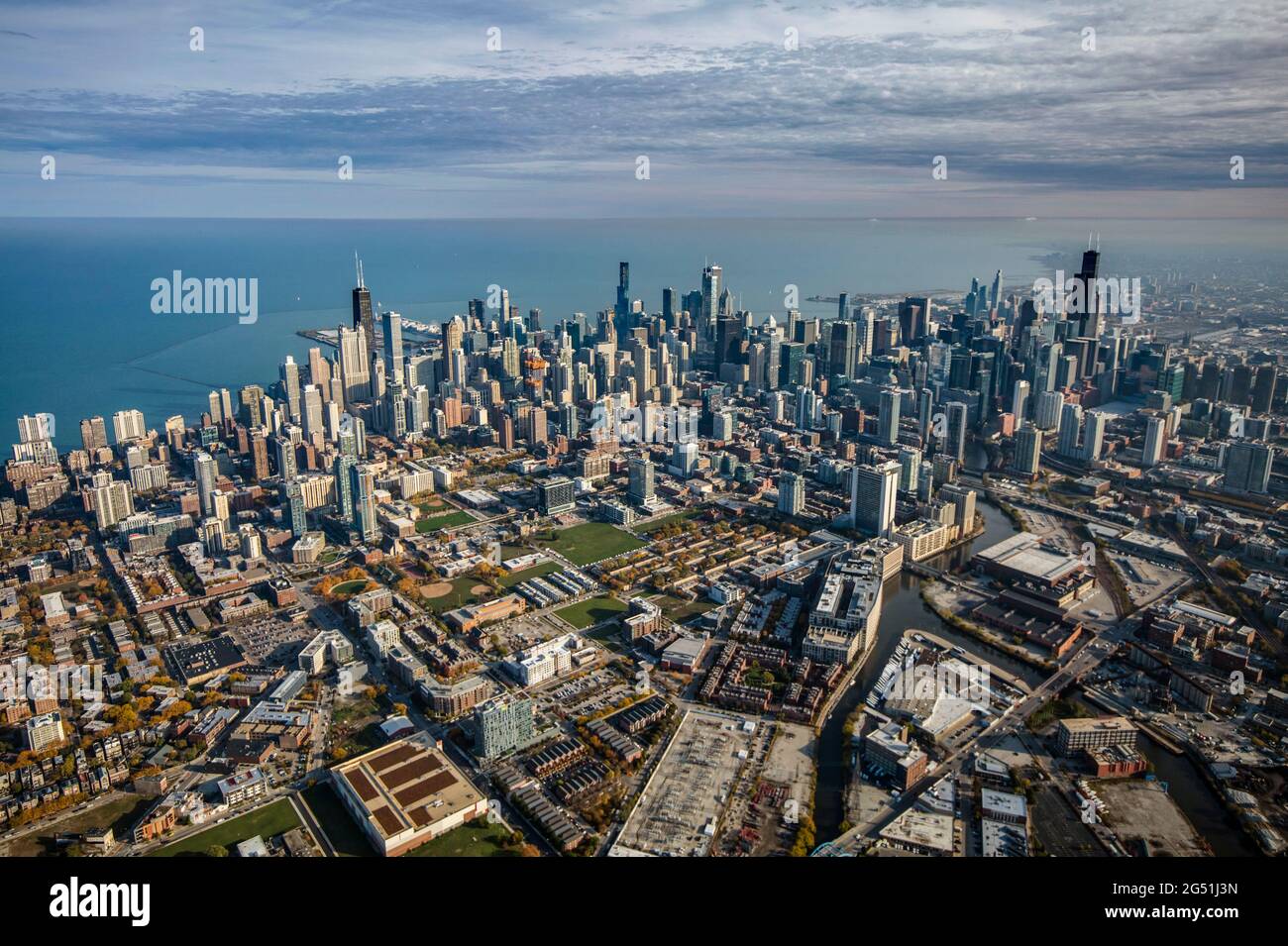 Aerial cityscape with downtown Chicago, Illinois, USA Stock Photo - Alamy