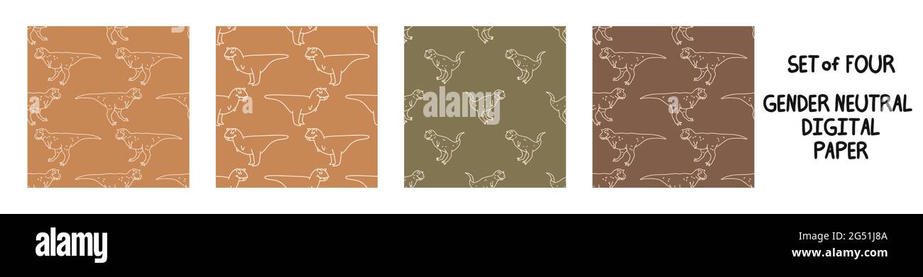 Seemless background allosaurus dinosaur set of 4 patterns. Whimsical ...