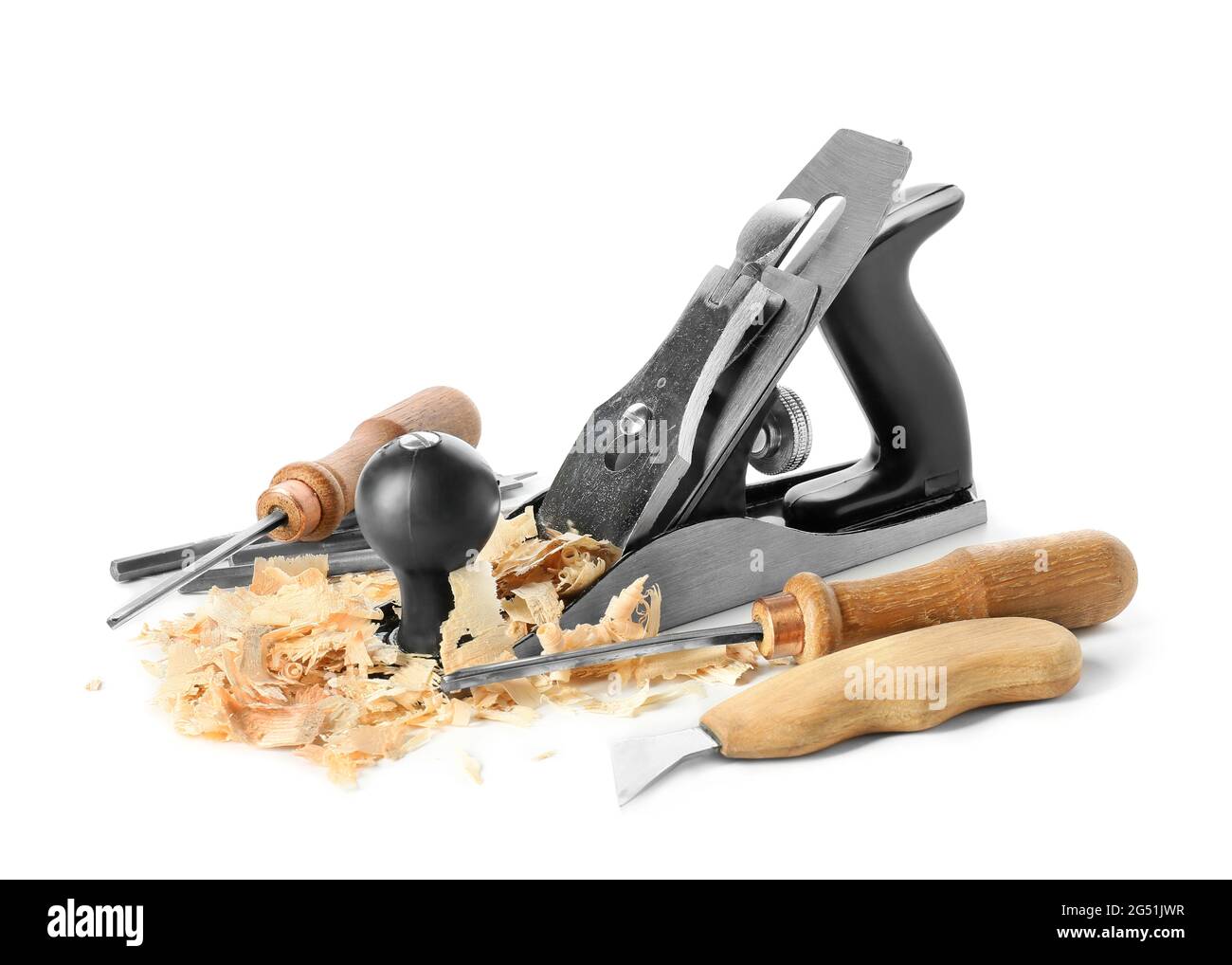 Set of carpenter's tools on white background Stock Photo - Alamy
