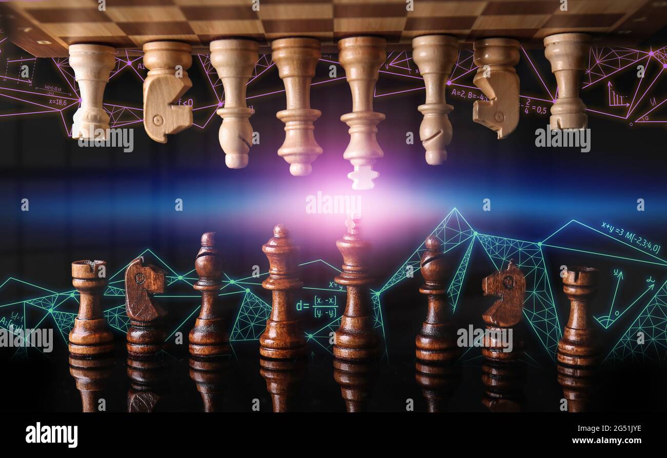 Different chess pieces on dark background Stock Photo - Alamy