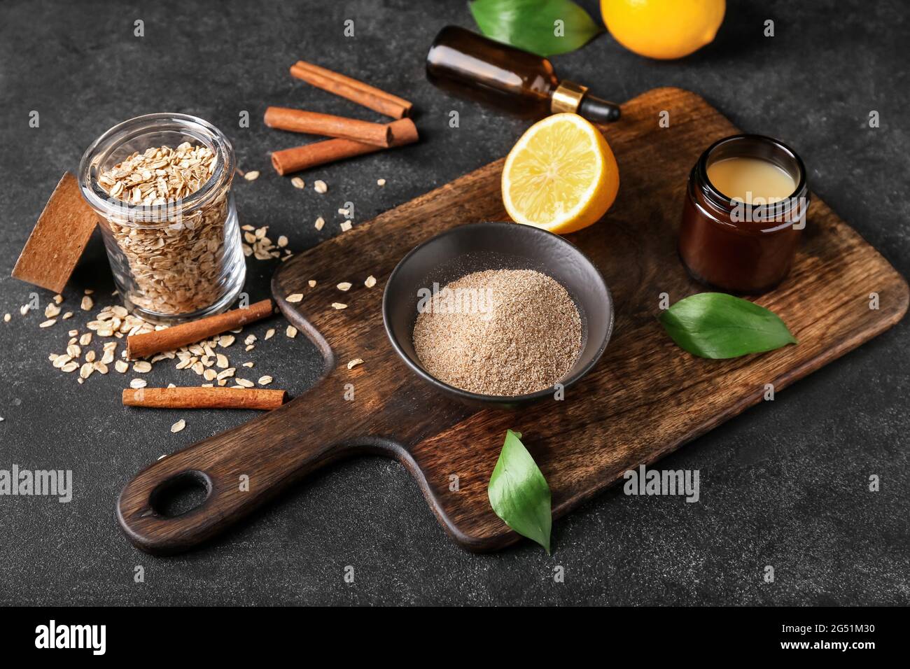 Natural ingredients for homemade cosmetics on dark background Stock ...