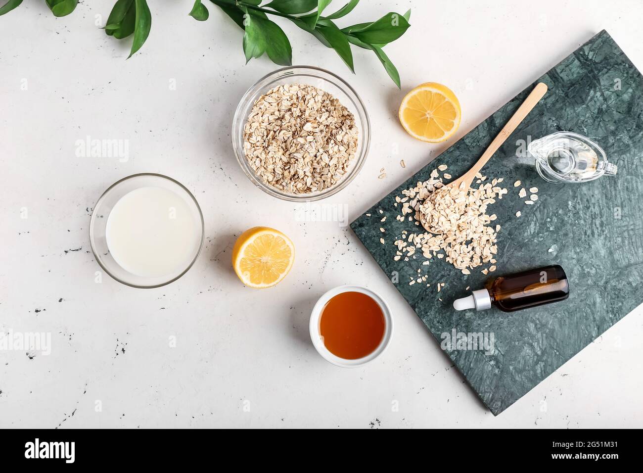 Natural ingredients for homemade cosmetics on white background Stock ...