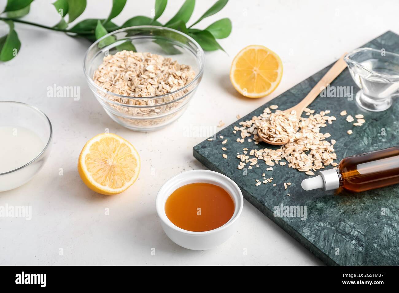 Natural ingredients for homemade cosmetics on white background Stock ...