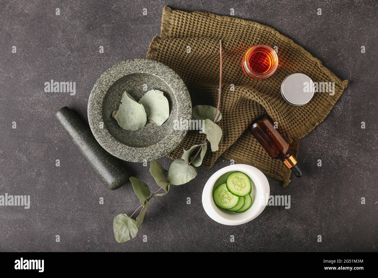 Natural ingredients for homemade cosmetics on dark background Stock ...