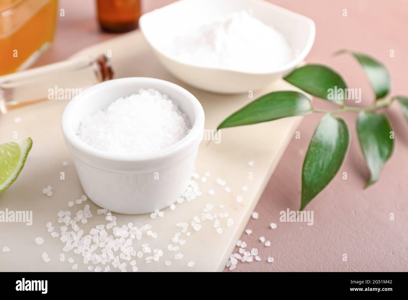 Natural ingredients for homemade cosmetics on color background, closeup ...