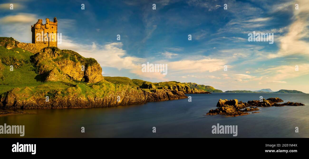 Landscape with Gylen Castle and coastline, Isle of Kerrera, Scotland ...