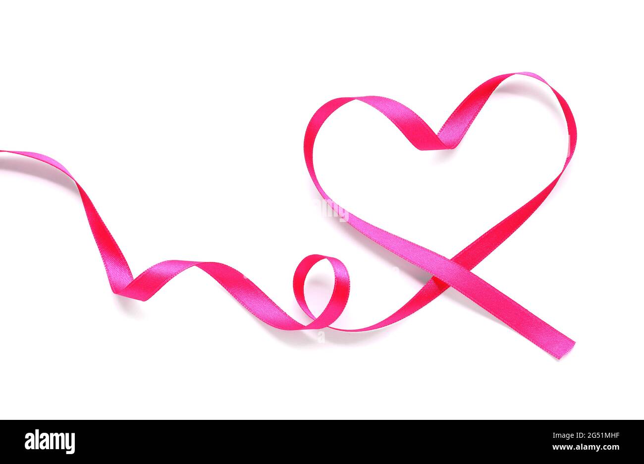Heart made of beautiful pink ribbon on white background Stock Photo - Alamy