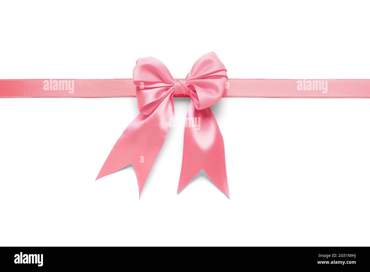 Beautiful pink ribbon with bow on white background Stock Photo - Alamy