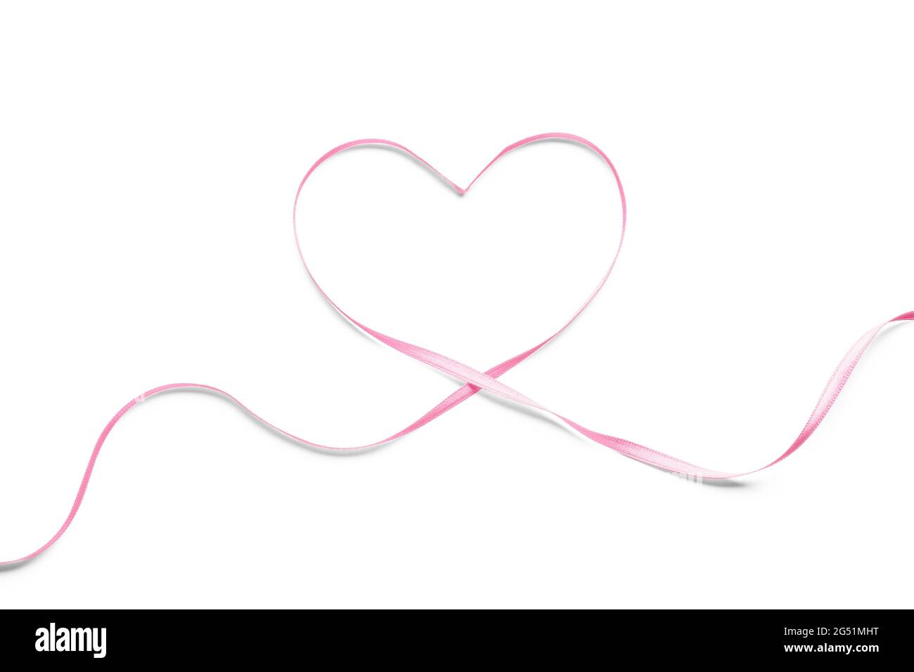 Heart made of beautiful pink ribbon on white background Stock Photo - Alamy