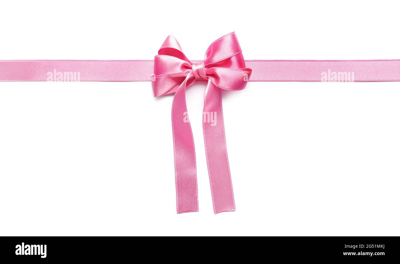 Beautiful pink ribbon with bow on white background Stock Photo - Alamy