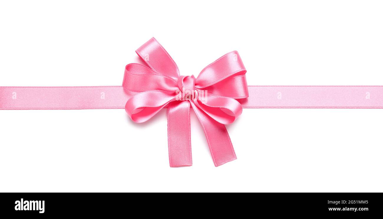 Beautiful pink ribbon with bow on white background Stock Photo - Alamy