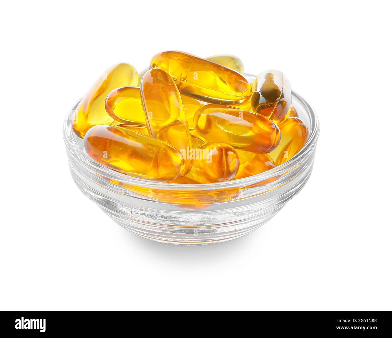 Bowl with fish oil capsules on white background Stock Photo - Alamy