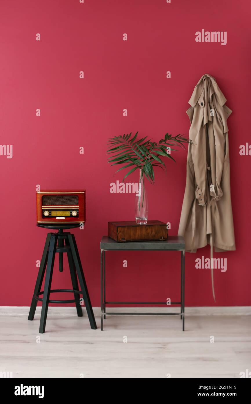 Interior of modern room with table and retro radio receiver Stock Photo ...