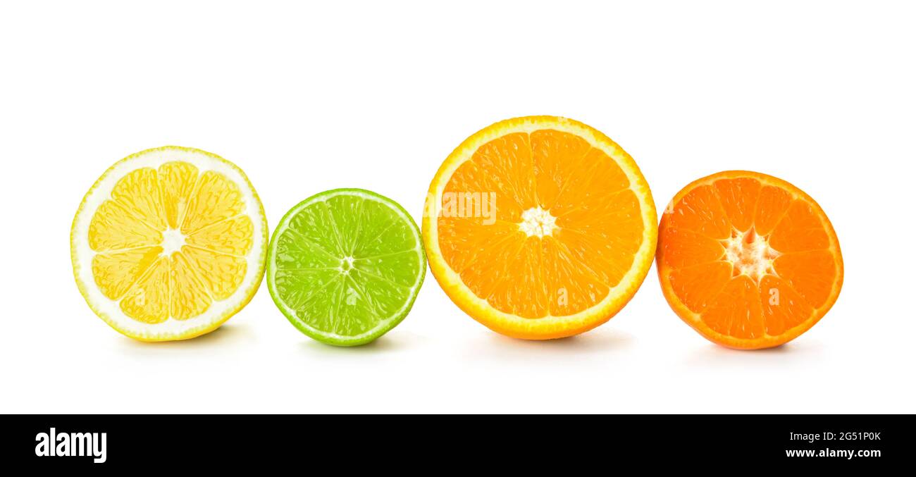 Healthy citrus fruits on white background Stock Photo - Alamy