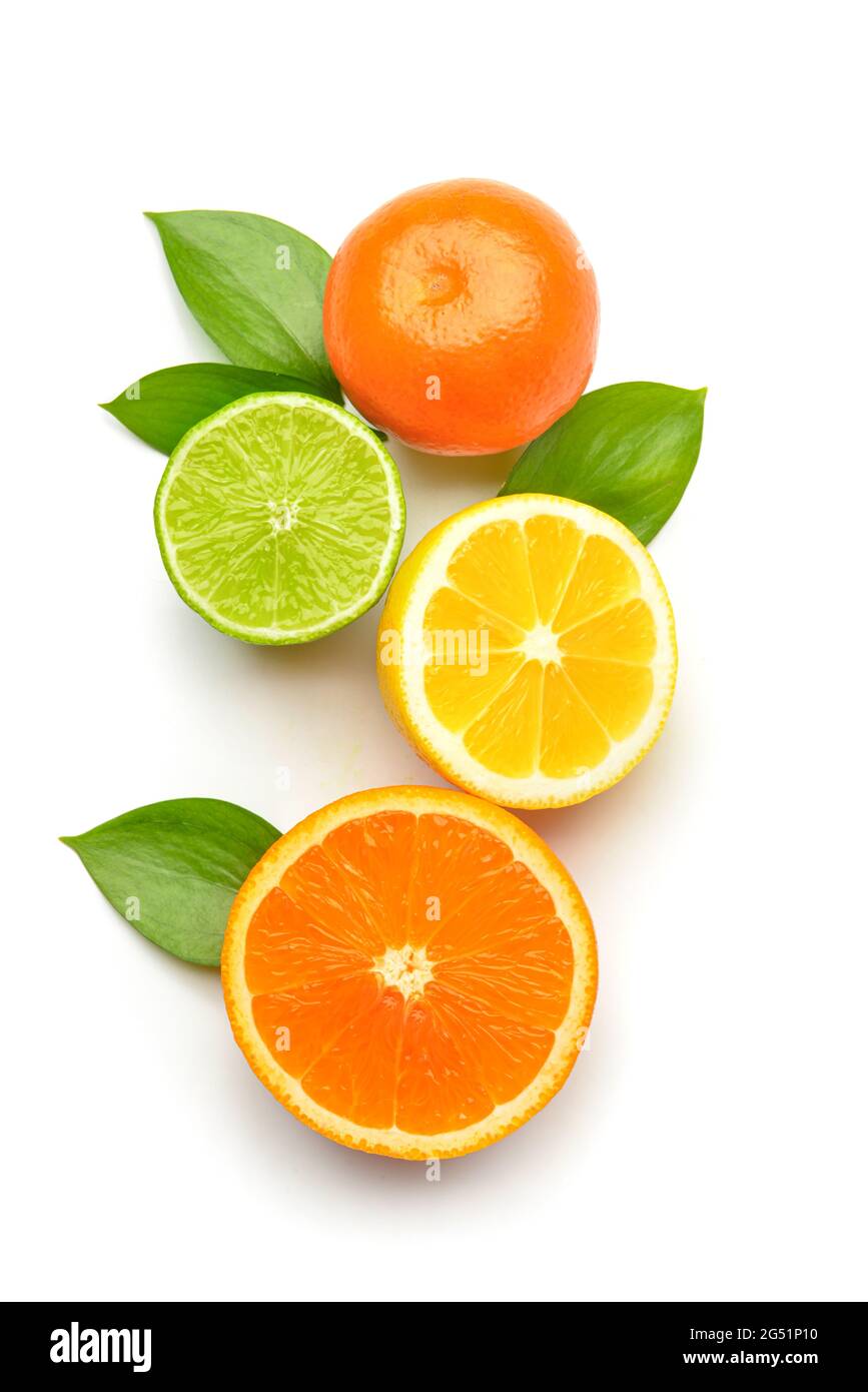 Healthy citrus fruits on white background Stock Photo - Alamy