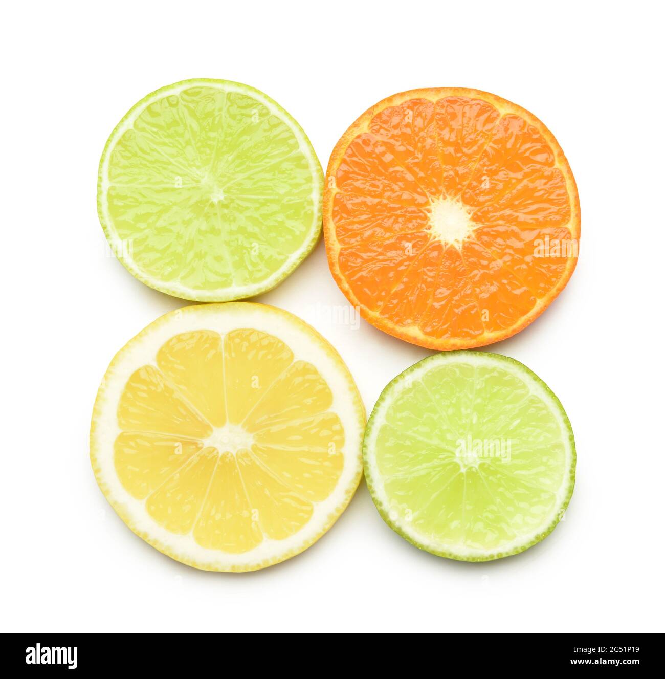 Healthy citrus fruit slices on white background Stock Photo - Alamy
