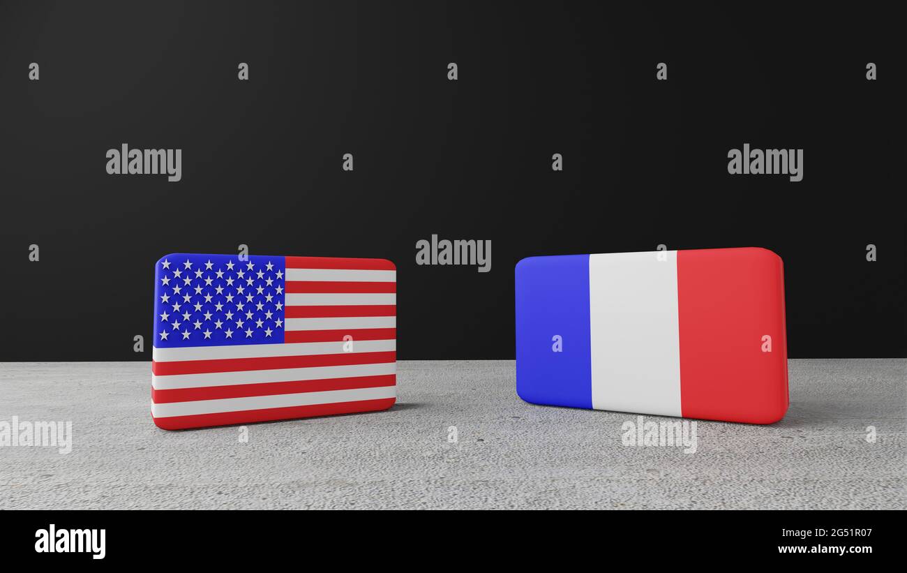 United States of America square flag with France square flag , 3d ...