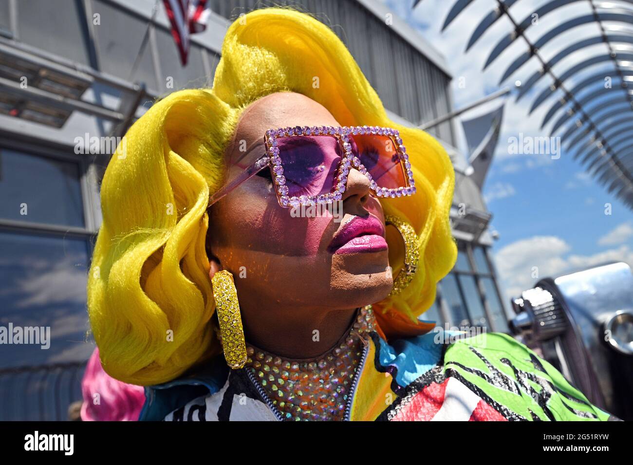 New York, USA. 24th June, 2021. Yara Sofia poses as the Empire State ...