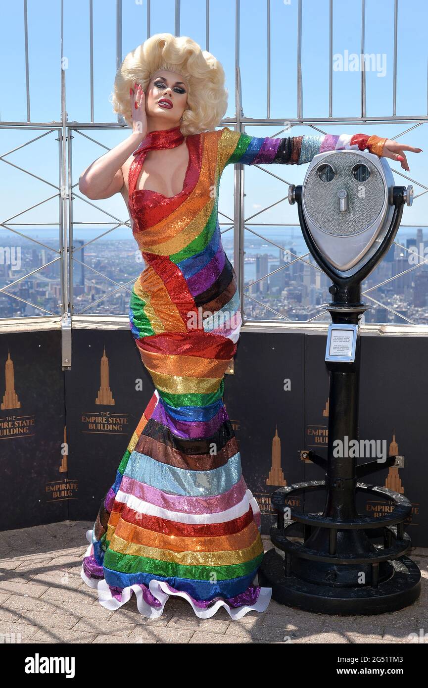New York, USA. 24th June, 2021. Scarlet Envy poses as the Empire State ...