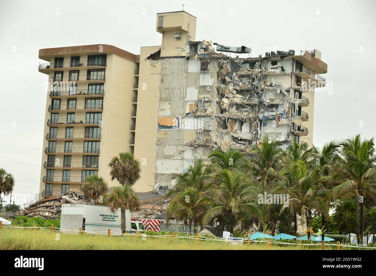 SURFSIDE, FLORIDA - JUNE 24: A portion of the 12-story Champlain Towers ...