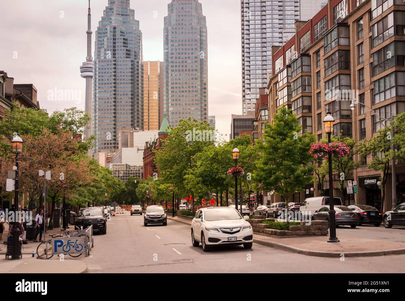 TORONTO, CANADA - 06 05 2021: Summer view along Front street with ...