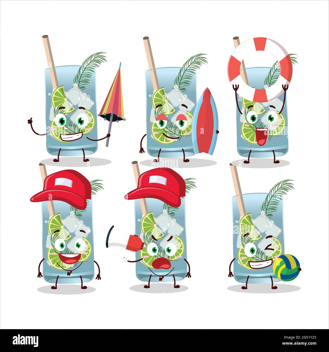 Happy Face gin tonic cartoon character playing on a beach. Vector ...