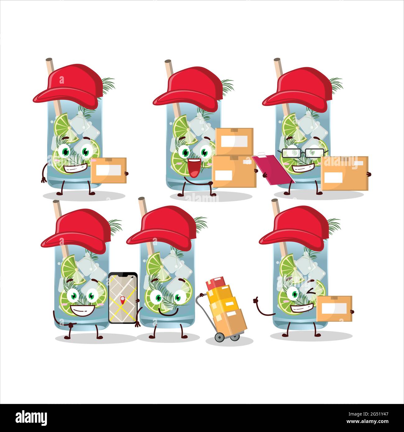 Cartoon character design of gin tonic working as a courier. Vector ...