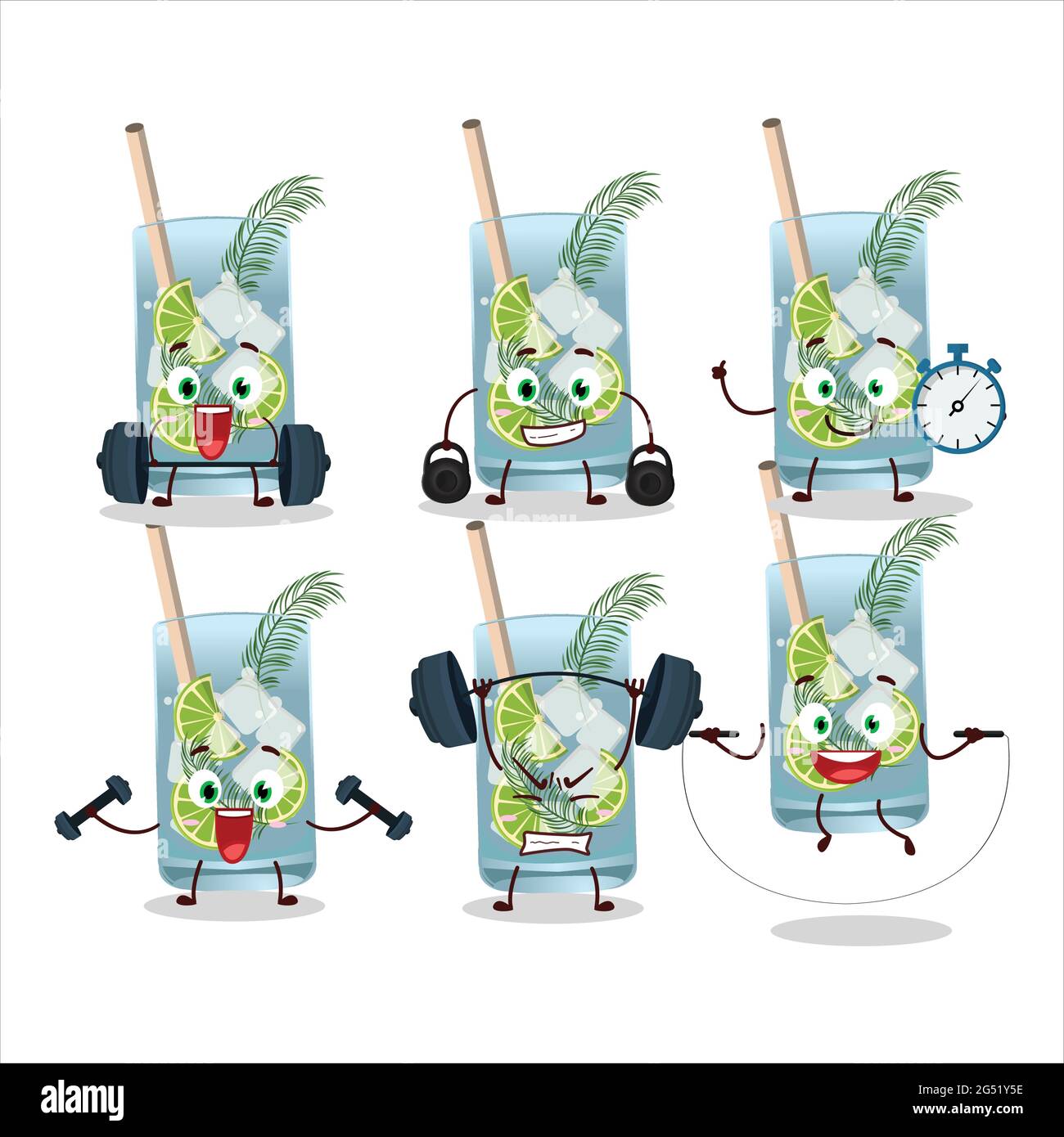 A healthy gin tonic cartoon style trying some tools on Fitness center ...