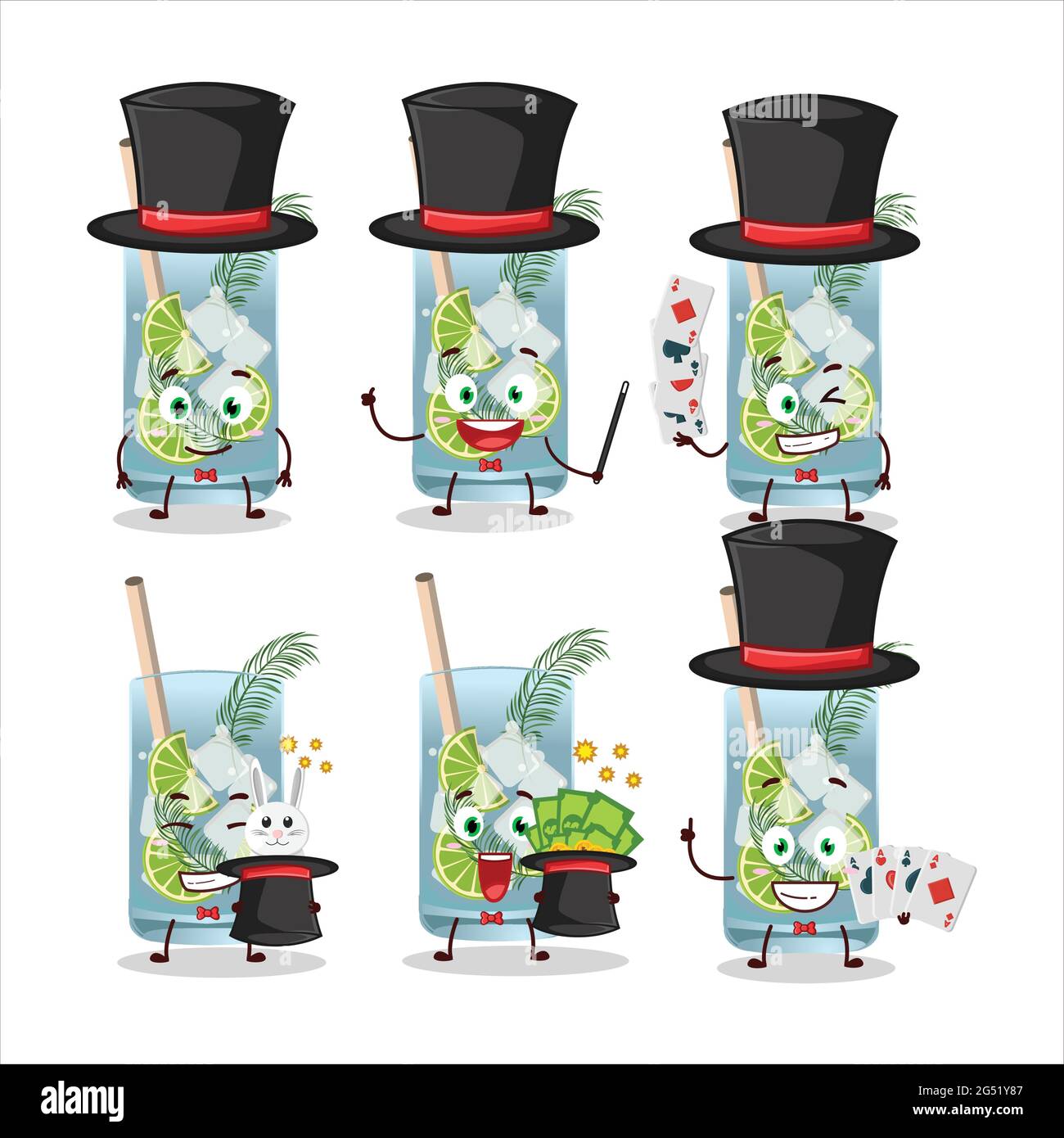 A gin tonic Magician cartoon character perform on a stage. Vector ...