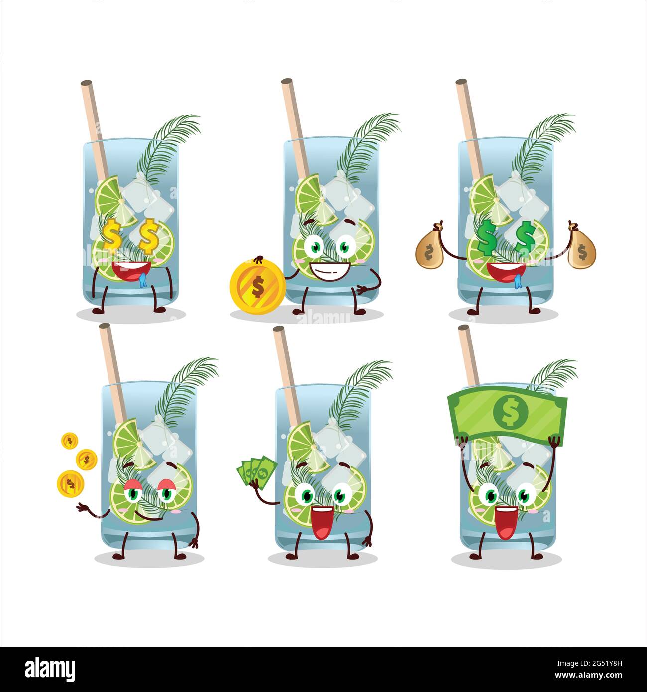 Gin tonic cartoon character with cute emoticon bring money. Vector ...