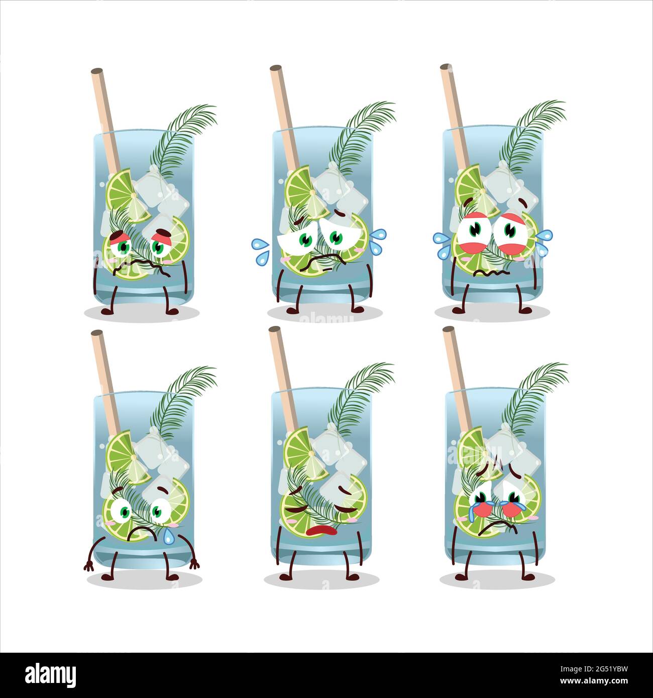 Gin tonic cartoon character with sad expression. Vector illustration ...