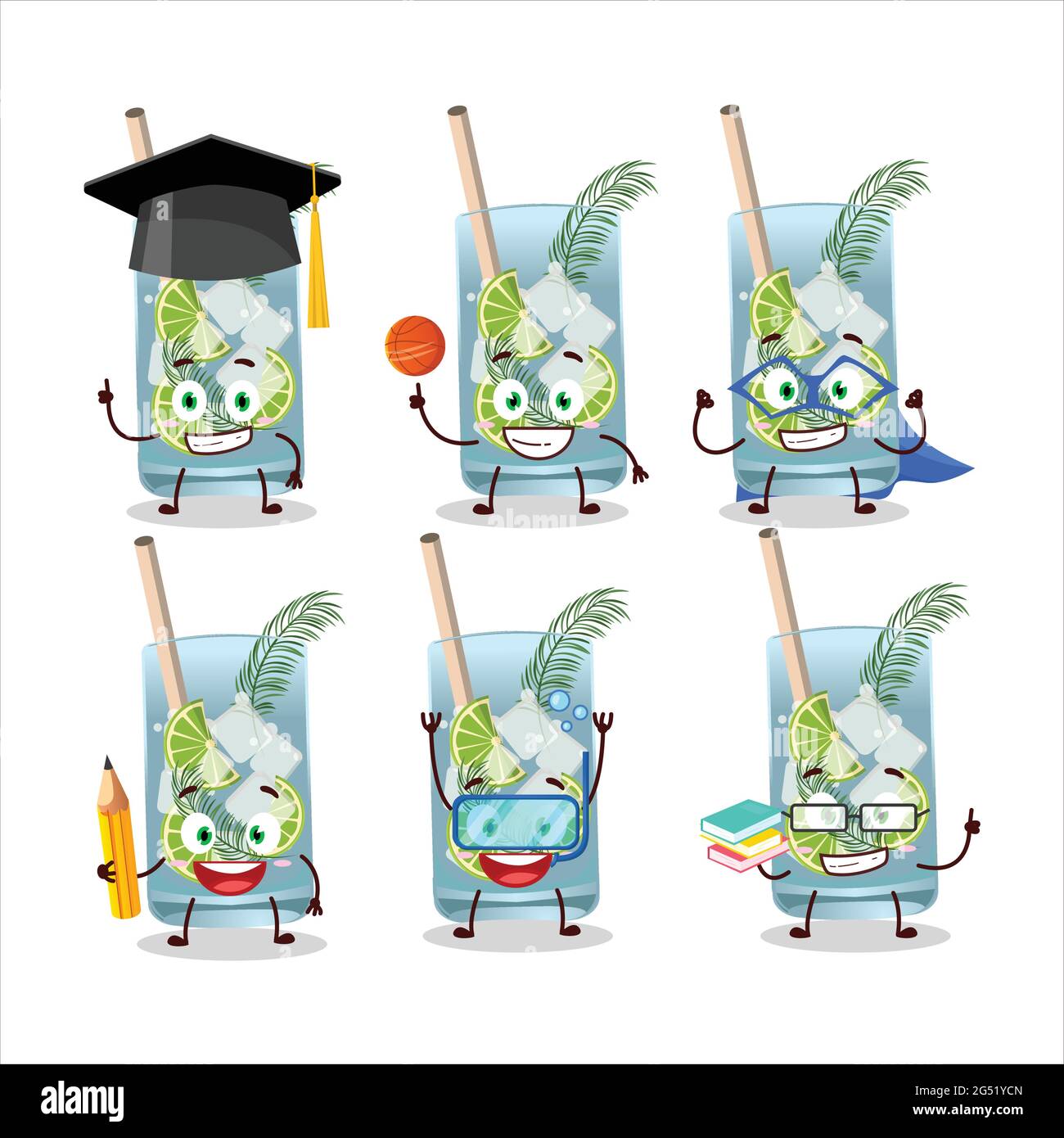 School student of gin tonic cartoon character with various expressions ...