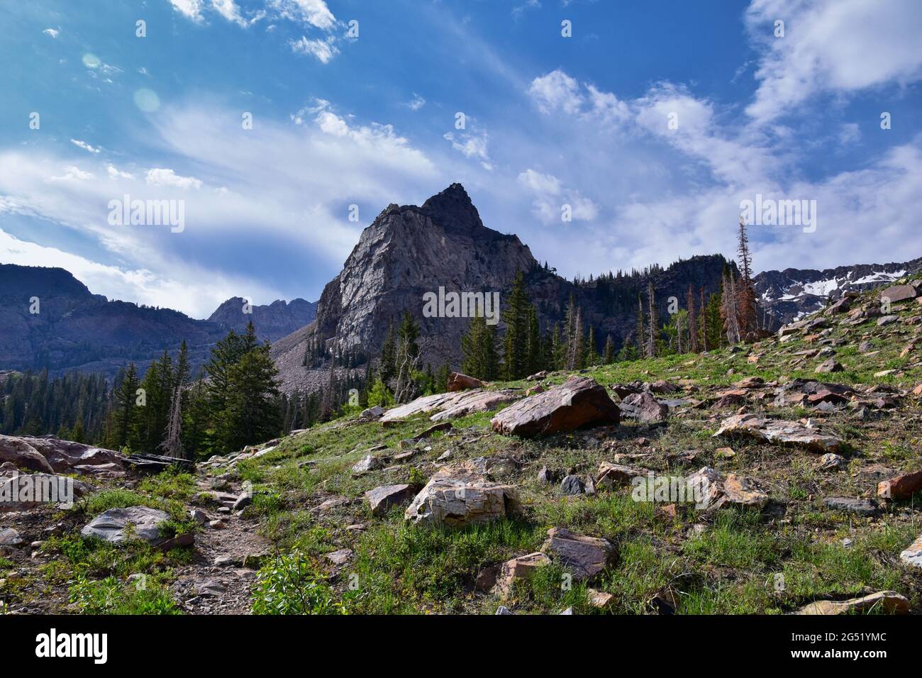 Rocky Mountains Sundial Peak at Lake Blanche hiking trail vista views ...