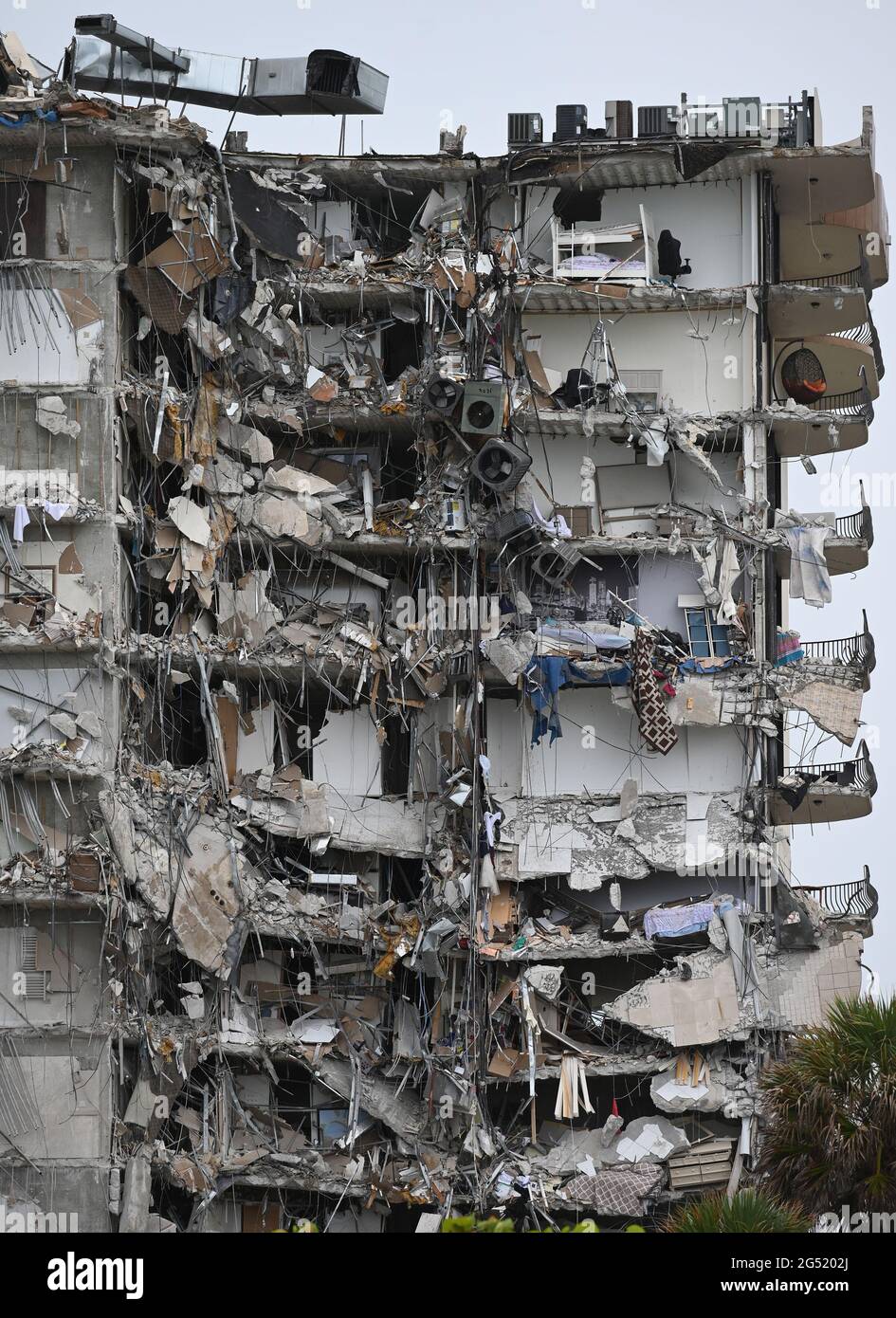 Surfside FL, USA. 24th June, 2021. A general view of the partial ...