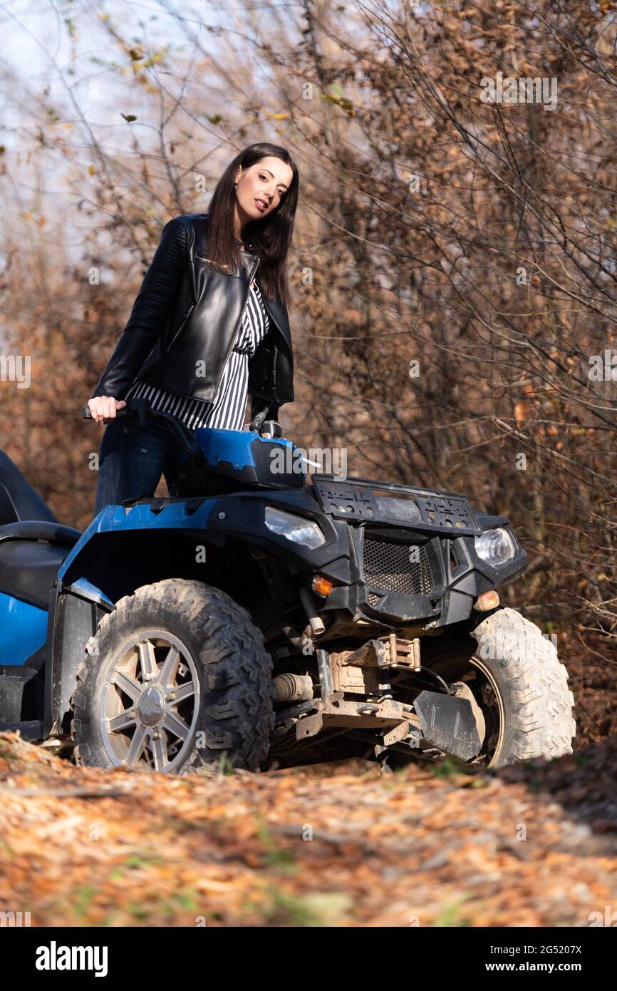 Young Woman Driving Off Road Adventure With Happy and Smiling Stock ...