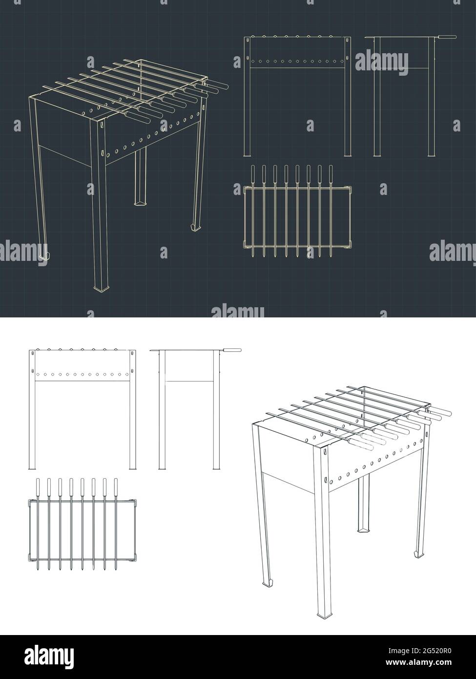 Stylized vector illustration of drawings of grill and barbecue Stock ...
