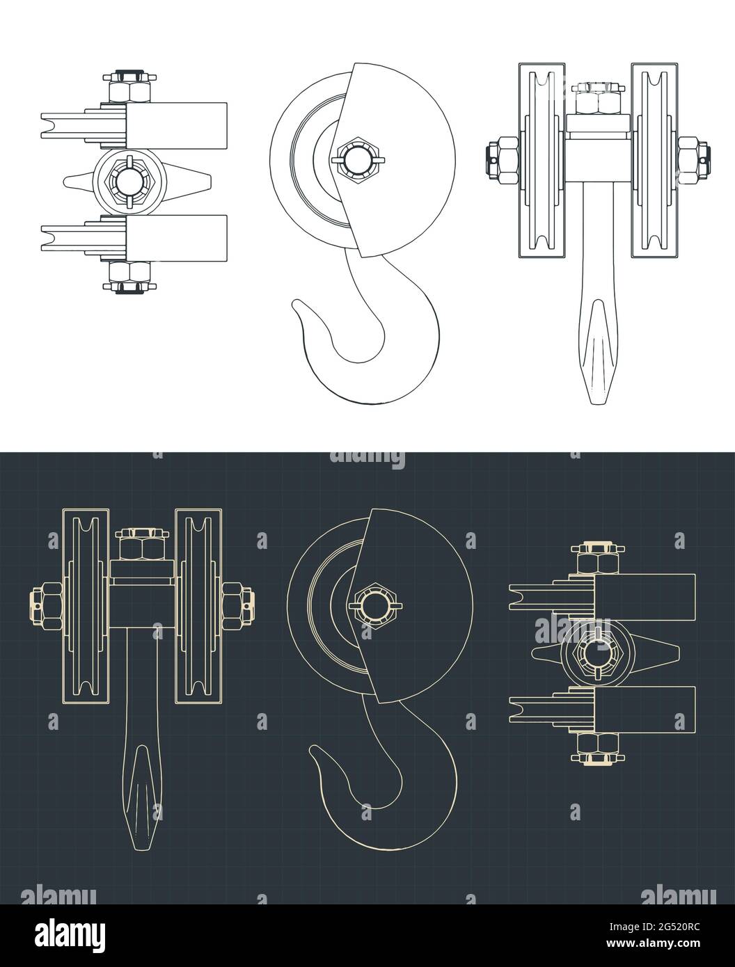 Stylized vector illustration of drawings of a crane hook Stock Vector ...