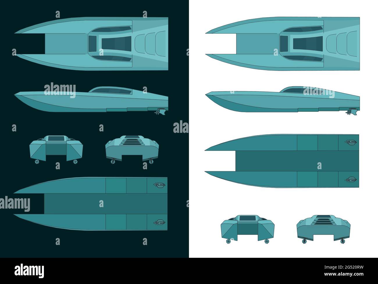 Stylized vector illustration of color drawings of speed boat Stock ...